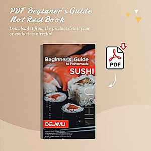 Delamu Sushi Making Kit, Bamboo Sushi Mat, Including 2 Sushi Rolling Mats, 5 Pairs of Chopsticks, 1 Paddle, 1 Spreader, 1 Beginner Guide PDF, Roll On, Beginner Sushi Kit