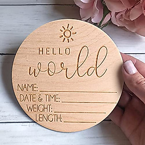 Baby Announcement Sign | Birth Announcement Sign | Hello World Newborn Sign | Perfect Photo Prop - Hospital & Home | Keepsake Baby Name Sign | 1-Piece Set | Wooden Material
