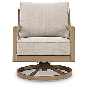 Signature Design by Ashley Hallow Creek Cottage Weather Resistant Outdoor Swivel Lounge with Cushion, Light Brown & Beige