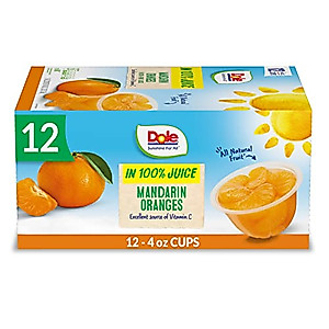 Dole Fruit Bowls Mandarin Oranges in 100% Juice Snacks, 4oz 12 Total Cups, Gluten & Dairy Free, Bulk Lunch Snacks for Kids & Adults