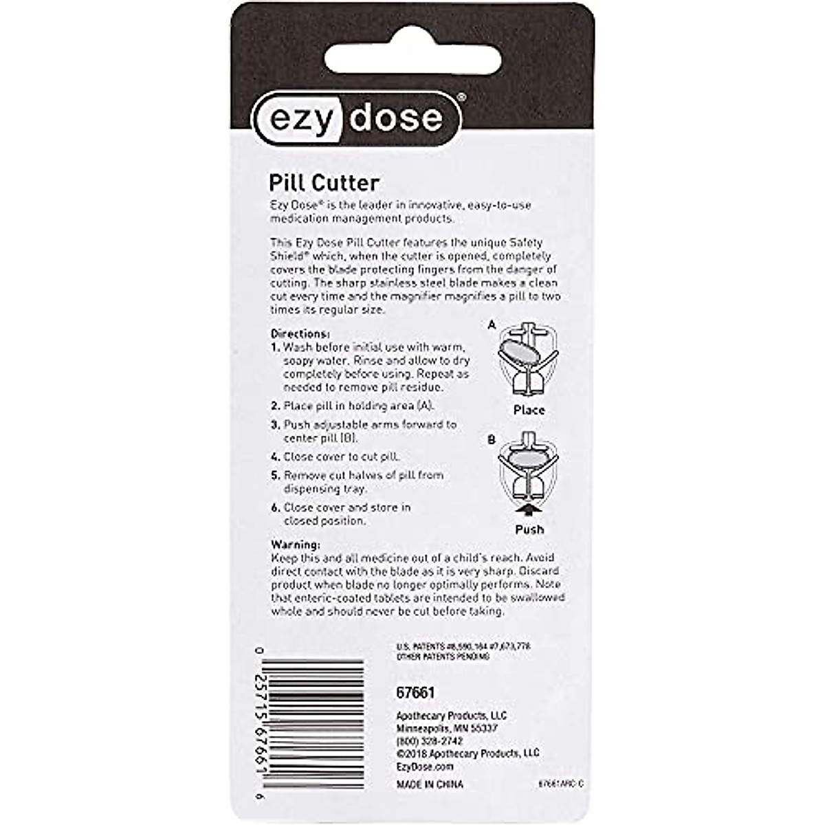 Ezy Dose Pill Cutter with Safety Shield, Safely Cut Pills and Vitamins, Pill Splitter, Colors may vary