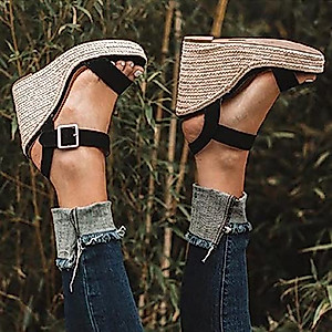 sckarle Sandals for Women Platform Wedge Summer Beach Sandals Casual Open Toe Ankle Strap Espadrille Sandals