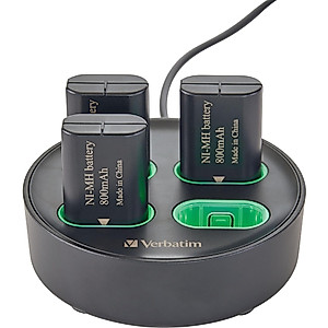 Verbatim Charging Stand with 4 x 800mAh Rechargable Battery Packs for use with Xbox Controllers Xbox Series X, Xbox Series S, Xbox One X, Xbox One S