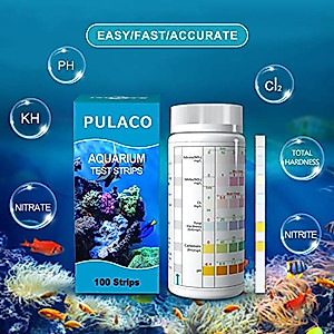 PULACO Aquarium Fish Tank Test Strips (6 in 1)100 Count for Fresh Water and Salt Water