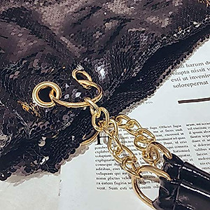 FENICAL Tote Purse Sequin Handbag Zipper Shoulder Bag Glitter Top-handle Bag for Women Ladies Girls - Black