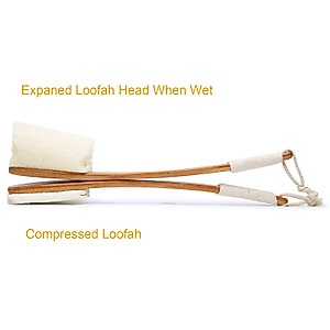 Leotruny 100% Natural Exfoliating Loofah with Long Wooden Handle Shower Back Brush (Off-White (1 Pack))
