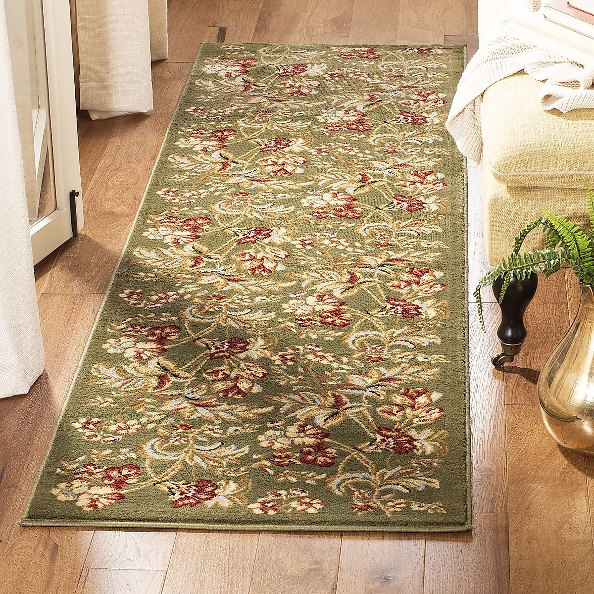 SAFAVIEH Lyndhurst Collection Runner Rug - 2'3" x 6', Sage, Traditional Floral Design, Non-Shedding & Easy Care, Ideal for High Traffic Areas in Living Room, Bedroom (LNH326B)