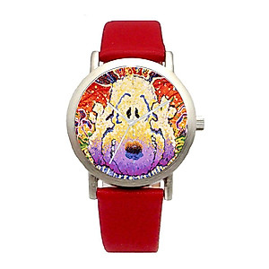 RICH Snoopy by Everhart Featuring Tom Everhart's Image of Snoopy in Nobody Barks in L.A. On The Unisex Size Brushed Chrome Watch with A Red Leather Strap