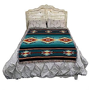 Pure Country Weavers Aydin Turquoise Blanket - Southwest Native American Inspired - Gift Tapestry Throw Woven from Cotton - Made in The USA (72x54)