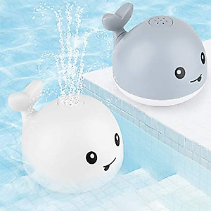 Baby Bath Toys, Light Up Baby Pool Toy with LED Light Whale Spray Water Toy for Toddlers Kids, Induction Sprinkler Bathtub Toys Bathroom Shower Swimming Pool Outdoor Water Toy(Gray)