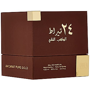 Lattafa 24 Carat Pure Gold for Unisex Eau de Parfum Spray, 3.4 Ounce