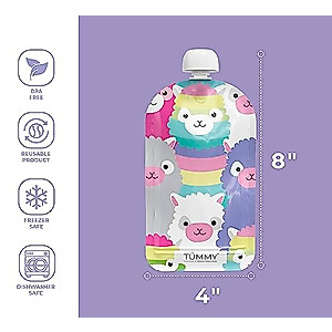 Tummy Reusable Baby Food Storage Pouches for Toddlers and Kids | 8 pack | Refillable for Applesauce, Smoothies, Yogurt & Puree Squeeze Pouch | 5oz | BPA Free & Freezer Safe