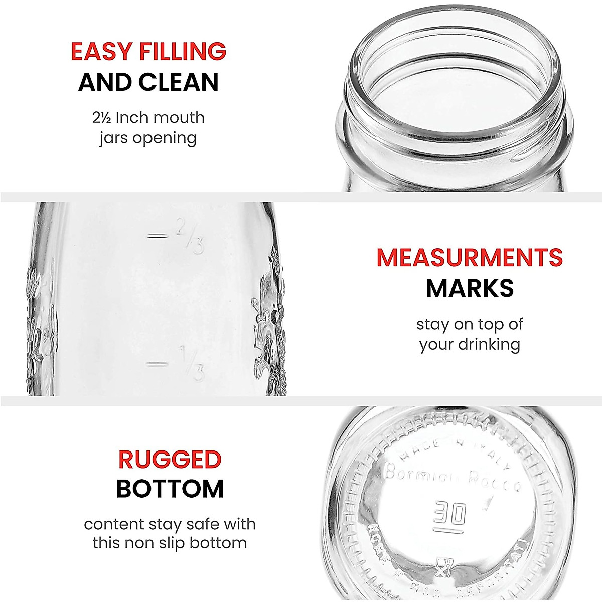 Bormioli Rocco Quattro Stagioni, Set Of 6, Glass Canning Mason Jars And Drinking Bottles, 13.5 Oz. With Gold Metal Airtight Lids, Made In Italy.