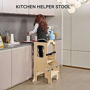 Kudikt Toddler Tower Kitchen Helper：Heavy Learning Tower for Toddlers 1-3 19.73 LB Wood Toddler Learning Tower Large Toddler Standing Tower Kitchen Tower