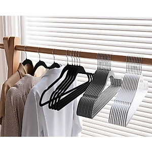GETORO Velvet Hangers 30 Pack, Non Slip Space Saving Clothes Hangers with Metal Hooks, Black Felt Hangers, Heavy Duty Flocked Hanger