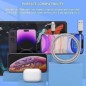 [Apple MFi Certified] 6Pack 3/3/6/6/6/10 FT iPhone Charger Long Lightning Cable Fast Charging Cord High Speed Data Sync Compatible iPhone 14/13/12/11 Pro Max/XS MAX/XR/XS/X/8/7/Plus iPad(Silver&White)