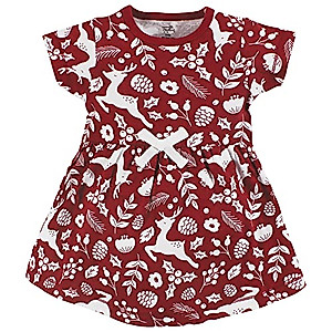 Touched by Nature Baby Girl's Organic Cotton Dress and Cardigan, Red Winter Folk, 9-12 Months