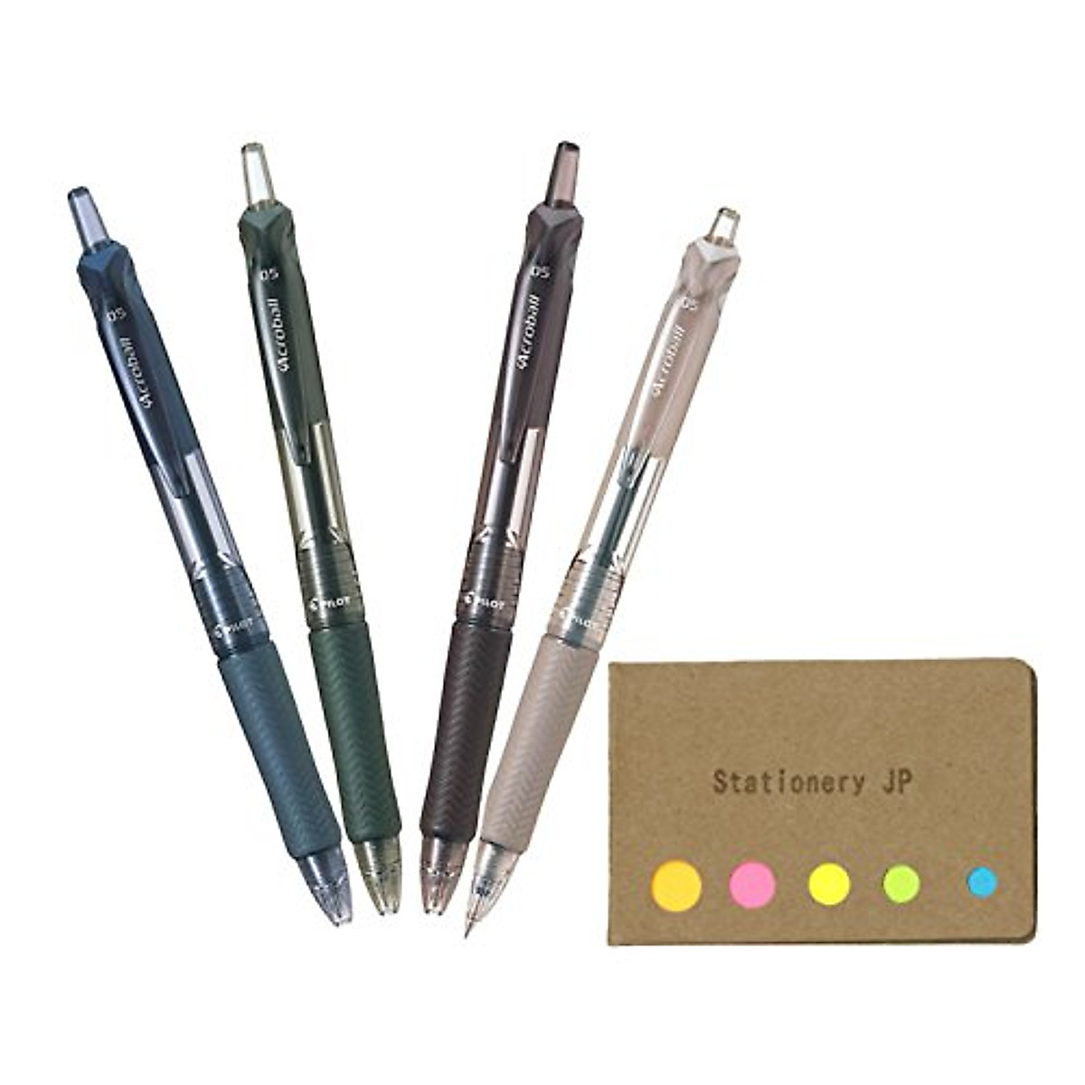Pilot Acroball M Retractable Advanced Ink Ball Point Pens, Extra Fine Point 0.5mm, Black Ink, 4-Pack, Sticky Notes Value Set