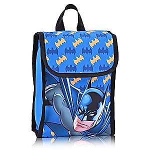DC Comics BATMAN Boys Backpack for Little Kids | 6 Piece Set Kids Water Bottle Keychains Snack Tote and Knapsack for School (Batman 6Pc)