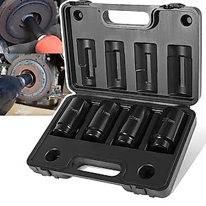 4 Pack Crank Bolt Socket Set, 17MM, 21MM, 22MM, 27MM, Harmonic Balancer Socket Set, 1/2-Inch Metric Deep Impack Socket Set, 3 Times Momentum Power of Standard Impact Sockets
