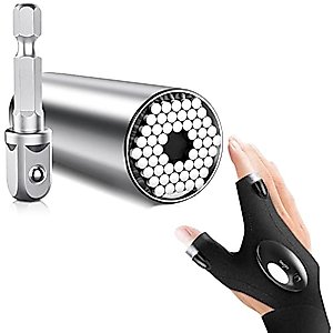 BIIB Stocking Stuffers, Flashlight LED Gloves Universal Socket Tools Cool Gadgets for Men, Gifts for Dad, Tools for Men, Dad, Husband, Boyfriend, Grandpa, Unique Gifts fo