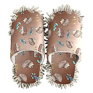 Kigai Microfiber Cleaning Slippers Hedgehog Flowers Washable Mop Shoes Slipper for Men/Women House Floor Dust Cleaner, Size L