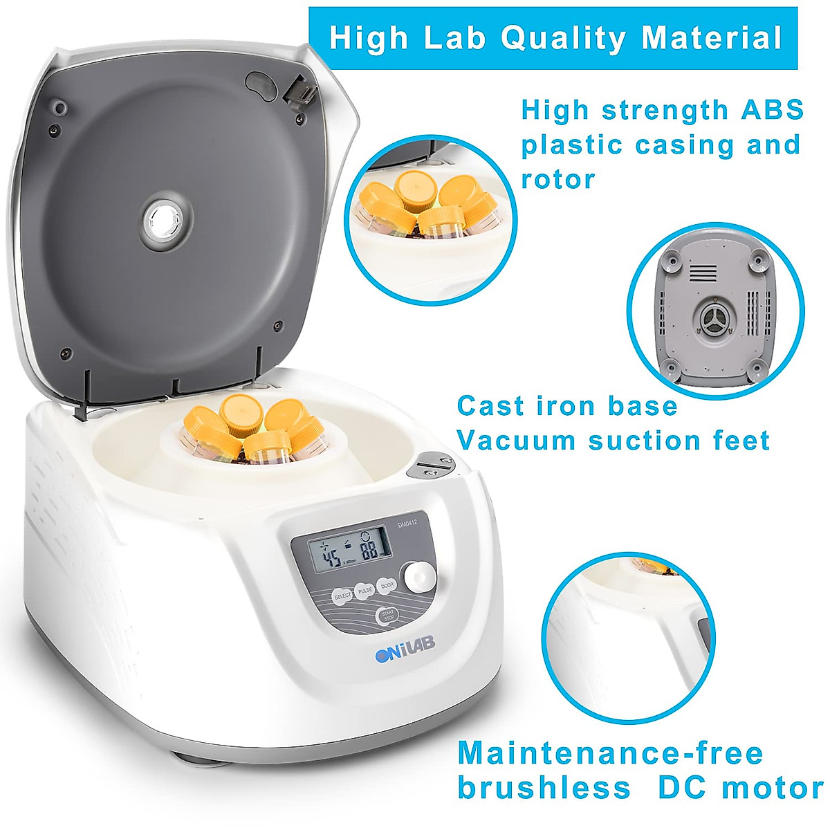 ONiLAB Lab benchtop Centrifuge Machine 6x50mL, 6X 15mL/10mL/7mL/1.5-5ml, Digital Desktop Lab Centrifuge, Timer 30sec-99min, Speed 300-4000rpm(Max. 1800xg)