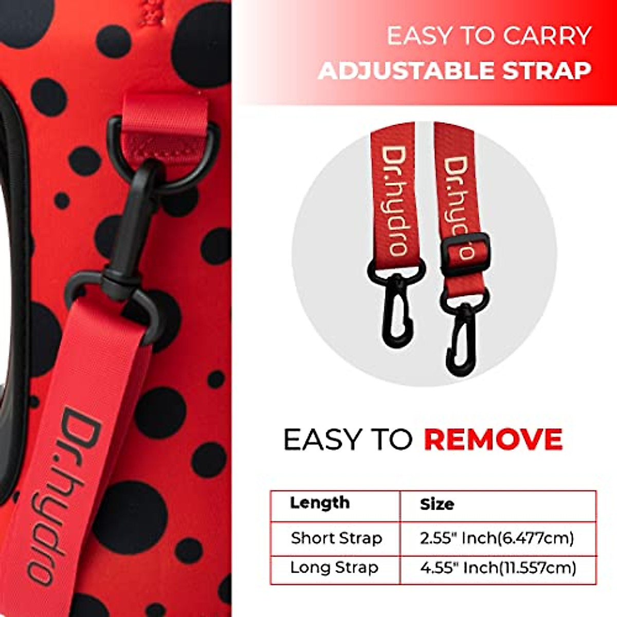 DR.HYDRO 3.2L Water Bottle One Gallon Sleeve Jug Insulated Neoprene Cover Large 108oz Holder with Shoulder Strap for Gym and Workout (Lady Bug)