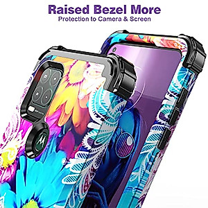 IDweel Moto G Stylus 5G Case with Screen Protector(Tempered Glass), 3 in 1 Shockproof Slim Hybrid Heavy Duty Protection Hard PC Cover Soft Silicone Bumper Full Body Floral Case for Women,Flower