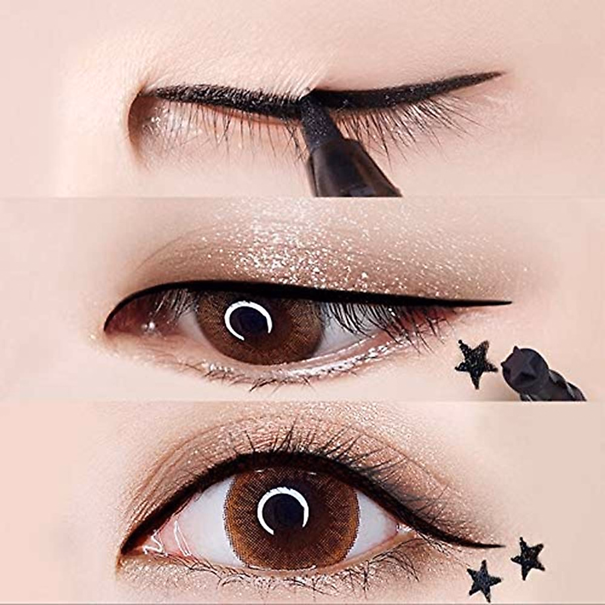evpct 4in1 Star Flowers Hearts Moon Face Makeup Stamps Eyeliner Stamps Shapes Makeup Set Black Colored Liquid Winged Eyeliner Stamp Wingliner Waterproof Star Eye Liner Wing Eyeliner Stamp Figures Tool