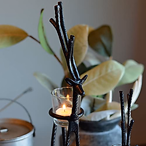 Rustic Reindeer Votive Candle Holders, Set of 3, Handmade, Forged Black Aluminum, Glass Cups, 10.25, 14.25, and 20 Inches