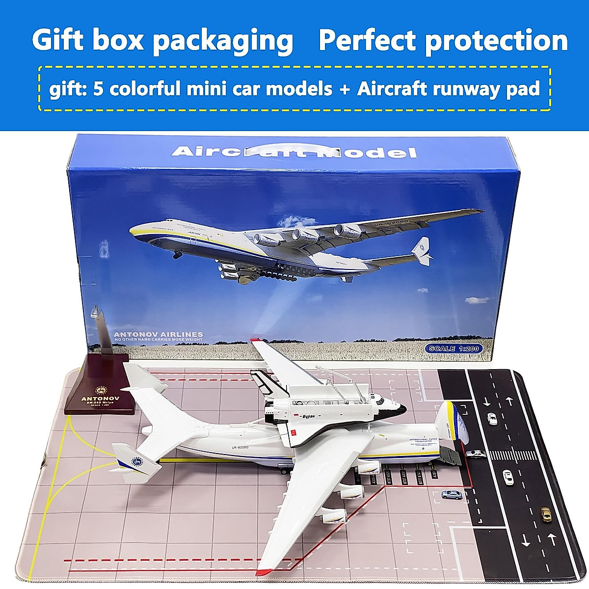 Mahfisj 1:200 Scale AN225 Model Airplane，Openable Cabin, 17-inch Length, Resin Aircraft Model Toy for Gifts and Collections (an225-2)