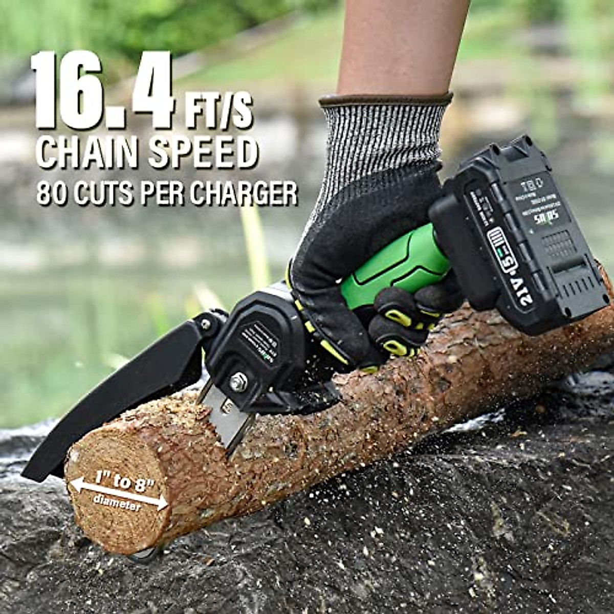 Mini Chainsaw 6-Inch Cordless, SOYUS Electric Chainsaw Mini Battery Chainsaw with 2Pcs Batteries, Handheld Small Chainsaw for Tree Trimming Branch Wood Cutting Green