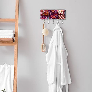 Ethnic Patchwork Elephant Floral Rack Organizer with 5 Hooks Wall Bathroom Kitchen Shelf Rack Multifunctional Storage Shelf
