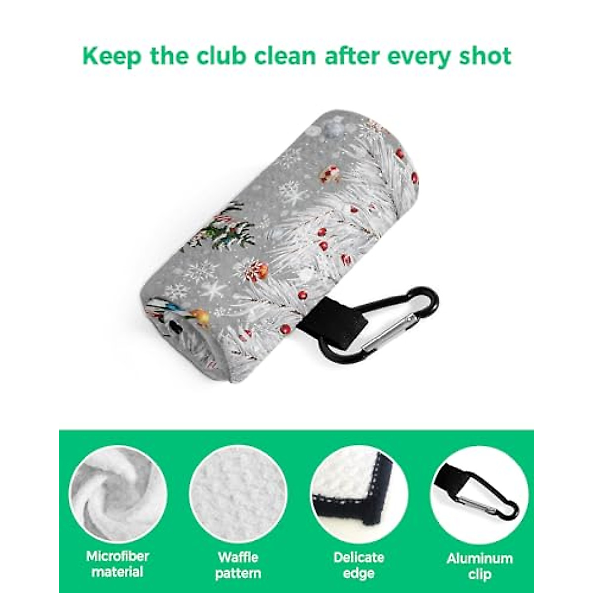 Golf Towel Christmas Tree Xmas Snowman Grey,Waffle Pattern Microfiber Club Cleaner Golf Towels with Carabiner Clip for Women Men Dad,Pine Needle Snowflake Golf Towel for Golf Bags Accessories,24x16in