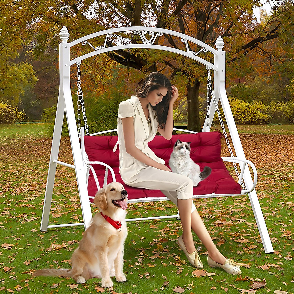 Mokoey Swing Cushion Replacement Outdoor Porch Swing Cushions Waterproof Thicken 4" Outdoor Swing Cushions with Ties for Garden Patio Porch Furniture Swing Outdoor Bench Cushions(Wine red-60 * 40in)