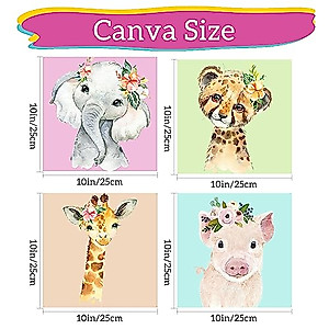 Cornovou 4 Pack Paint by Number for Adults Canvas Framed, 10x10 inch Animals Paint by Number Kits for Kids Beginner, DIY Elephant Giraffe Acrylic Oil Painting for Home Wall Decor Adults Kids Gift