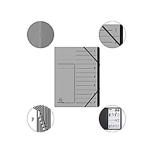 Exacompta 540711E Stapled Folder with Elastic Bands 7 Compartments Recycled Card Black A4 Document Folder - Grey