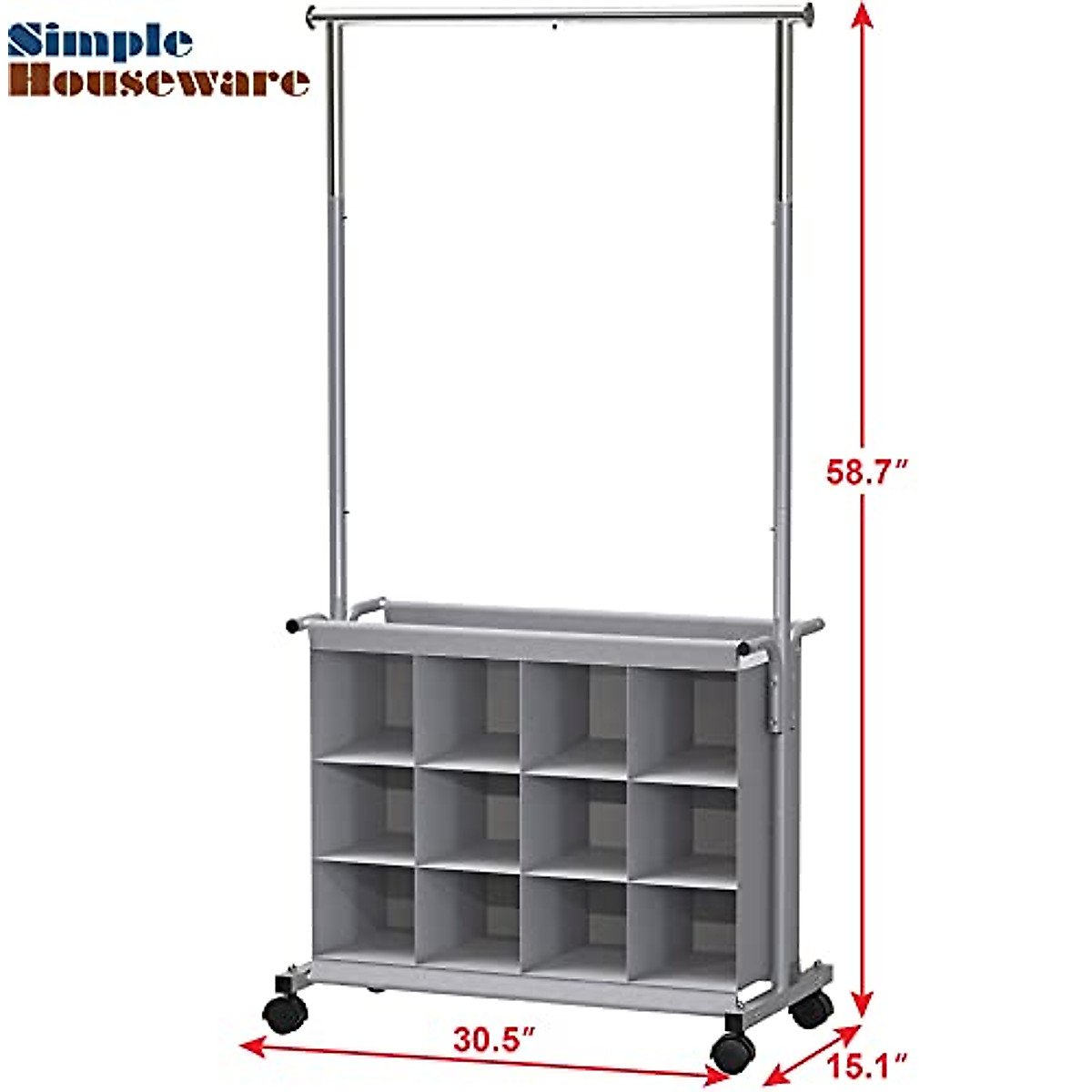 Simple Houseware Garment Rack with 16 Shoes Organizer, Grey