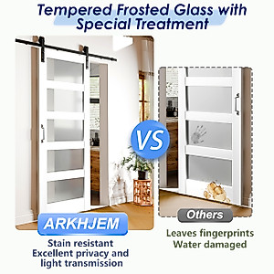 ARKHJEM Frosted 5 Panel Glass Sliding Barn Door 42''×84'' Barn Door, Hardware Kit Included, Assembly Needed, Water-Proof PVC Surface,Easy Installation for Living Room,White