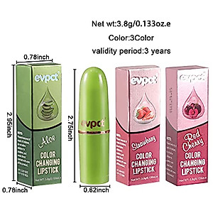 evpct 3Pcs Aloe Vera Strawberry Black Red Cherry Lip Balm Color Changing Lipstick Set PH Mood Magic Lipstick Long Lasting waterproof 24 hour labiales magicos pintalabios permanente 24 horas originales