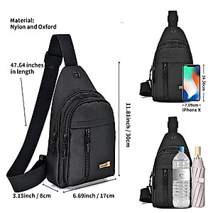 Gurislife Sling Bag For Men Women, Small 6L Mini Crossbody Bags Black Fanny Pack, Lightweight One Strap Shoulder Backpacks For Men, Sling Chest Bag Casual Daypack For Work Travel Camera Hiking, Black