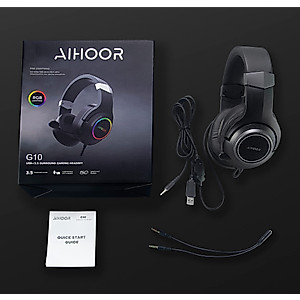 AIHOOR G10 Wired Gaming Headset with Microphone, Over Ear Headphones, Stereo Surround Sound Noise Cancelling Mic, 3.5 mm Audio Jack, Soft Memory Protein Earmuffs for PC/Mac/PS4/PS5/Switch/Xbox one