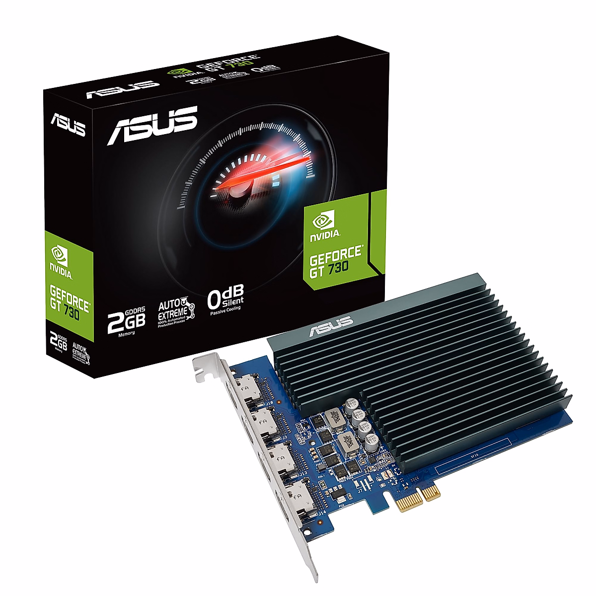 ASUS NVIDIA GeForce GT 730 Graphics Card (PCIe 2.0, 2GB GDDR5 Memory, 4X HDMI Ports, Single-Slot Design, Passive Cooling)