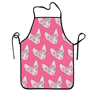 yunyang Hairless Sphynx Cat Pink Restaurant Home Easy Care Washable Home Kitchen Apron Mom Cooking Baking Painting Bib 20.5" x28.4