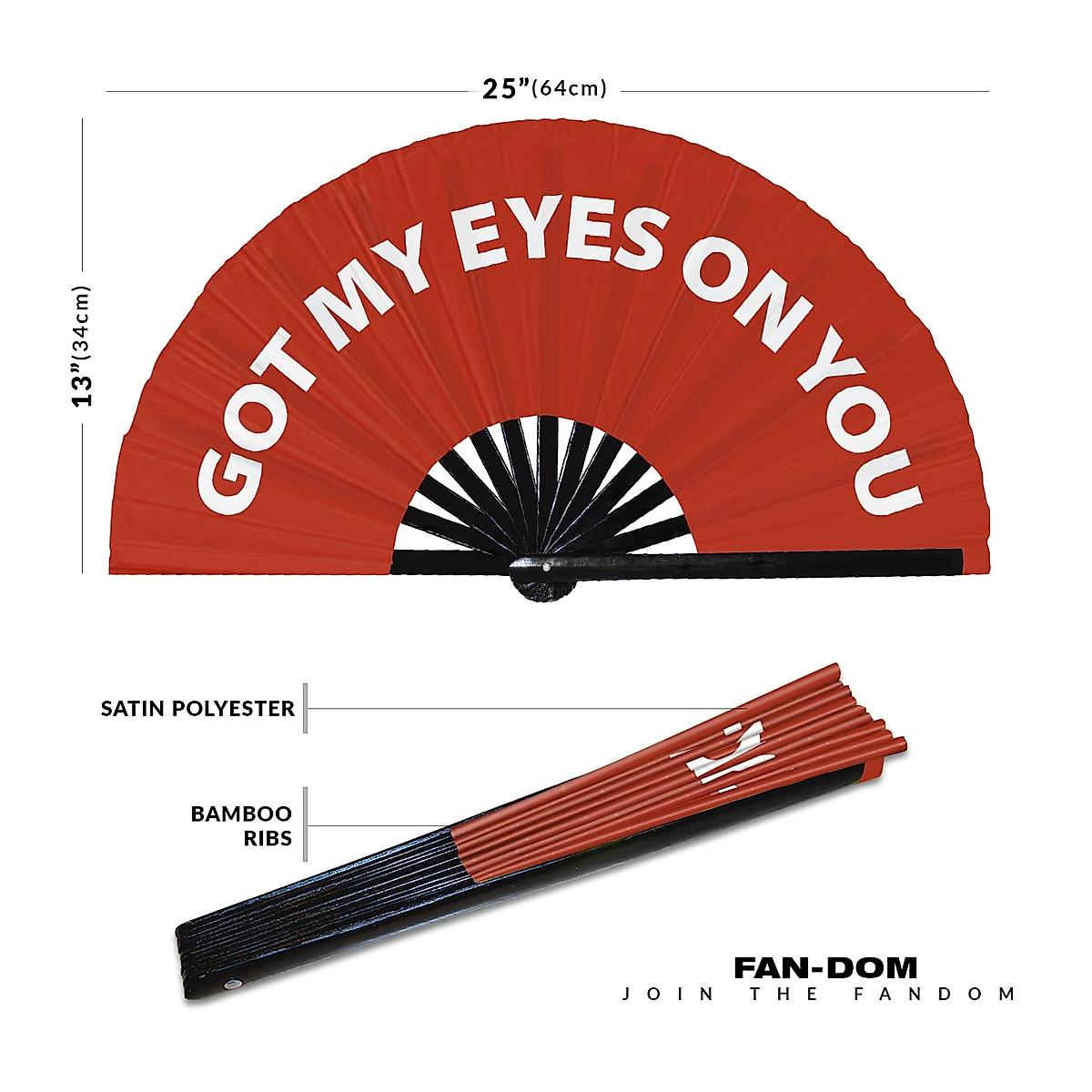 Got My Eyes On You hand fan foldable bamboo circuit hand fan funny gag slang words expressions statement gifts Festival accessories Rave handheld Circuit event fan Clack fans (Red)