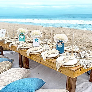 Beach Mason Jar Decor Coastal Table Centerpiece with White Flowers Floral Arrangement Blue Shell Starfishes Slices Summer Sea Farmhouse Tiered Tray Wedding Décor Vases Home Hostess Gift Idea Set of 3