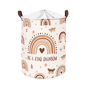 Clastyle 63L Boho Rainbow Laundry Basket for Girl Heart Butterfly Pink Kids Dirty Clothes Nursery Hamper Large Clothes Toys Storage Basket with Lid, 15.7x19.7 in