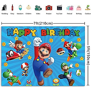 Super Brother Gold Coin Video Game Backdrop Cartoon Mushroom Turtle Happy Birthday Party Backdrop Background Baby Shower Supplies Cake Table Decoration Banner Photo Booth Props 7X5FT