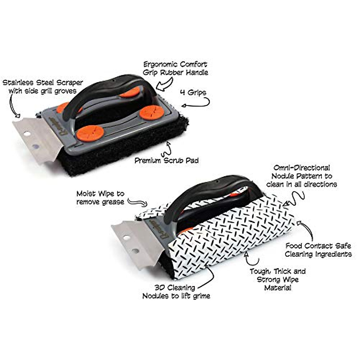 Q-Swiper BBQ Grill Cleaner Set - 1 Grill Brush with Scraper and 25 BBQ Grill Cleaning Wipes | No Bristles & Wire Free | Safe Way to Remove Grease and Grime for A Clean and Healthy Grill!